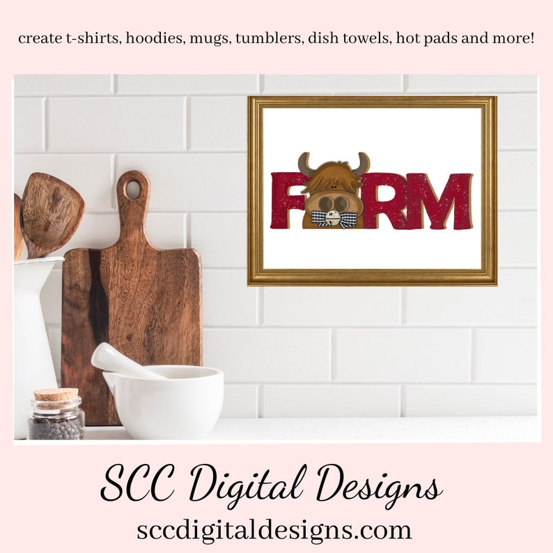 Farm Sign PNG, Highland Cow, Farmhouse Kitchen Sign Decor, Cow Lover ...