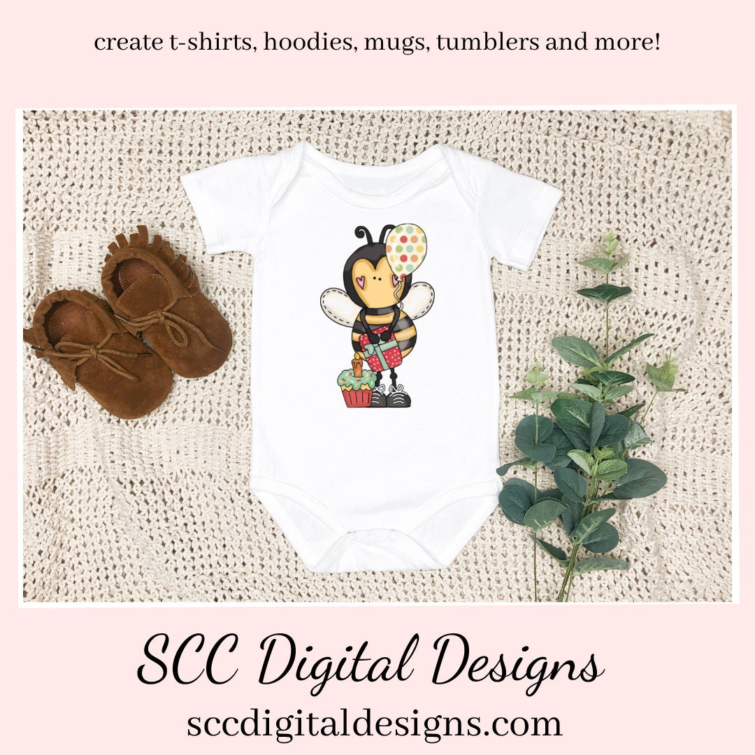 Sweet Bees Birthday Clipart, Bee With Cupcakes, Presents, and Balloons ...