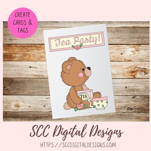 Whimsical Bear Clipart, Time for Tea PNG Designs for Stickers ...