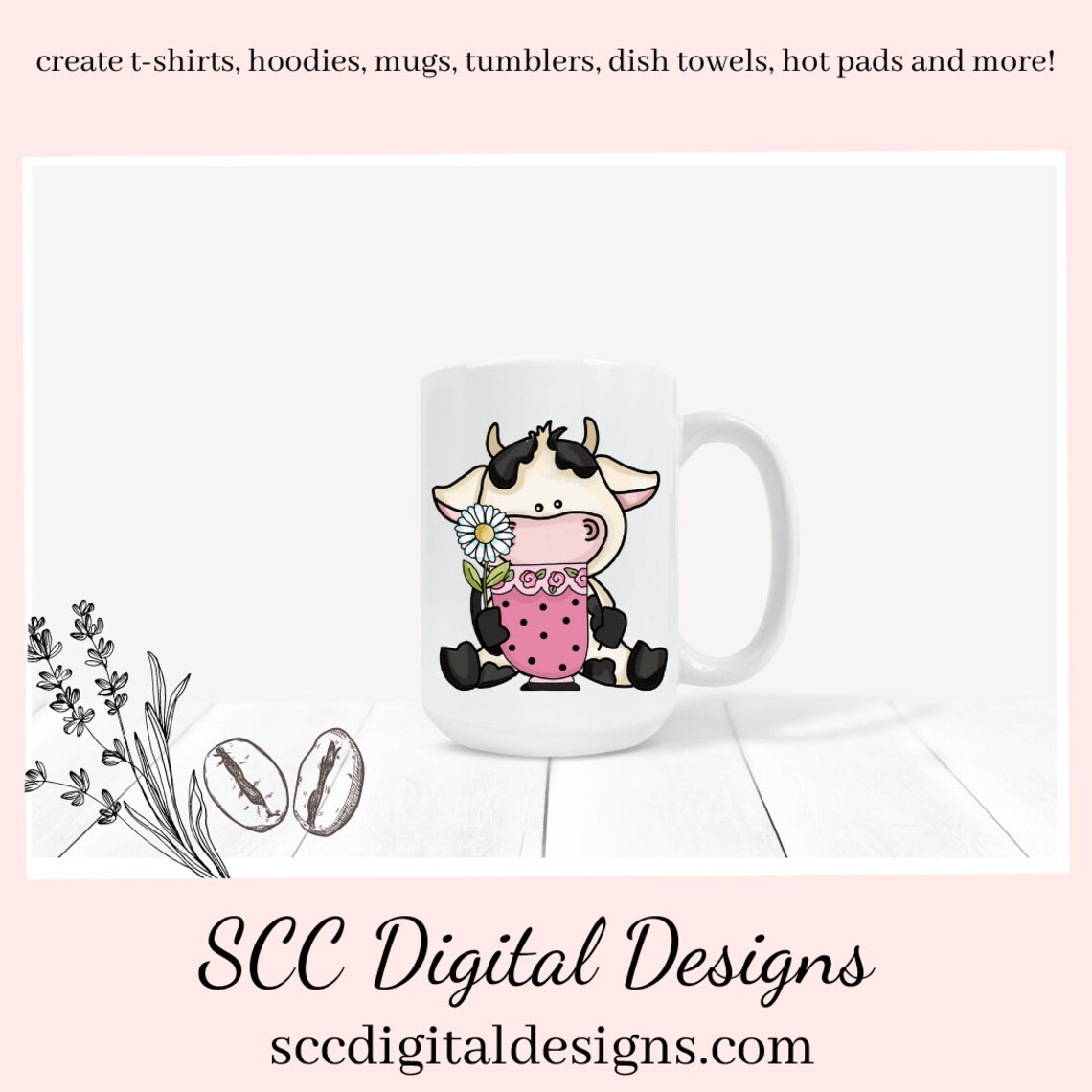 Black and White Cow Clipart, Coffee Lovers PNG, DIY Gift for Her ...