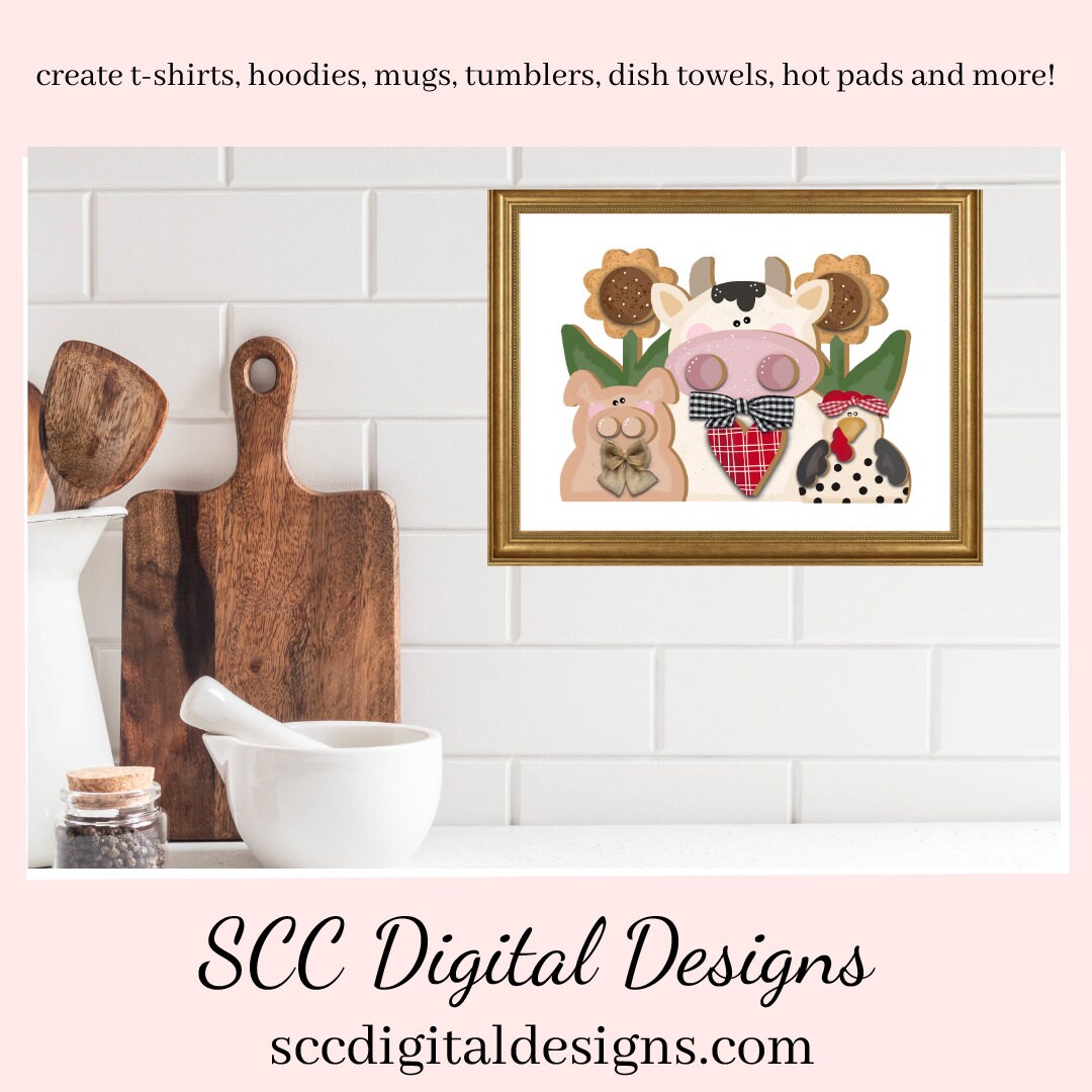 Farm Animals Clipart, Pig Cow Chicken, 3d PNG File, Sunflowers ...