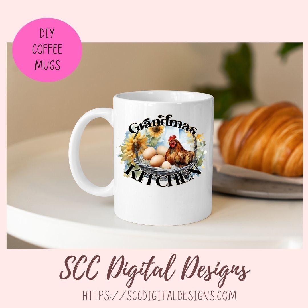 Grandma's Kitchen PNG, Sublimation Chicken With Eggs & Sunflowers Clip ...
