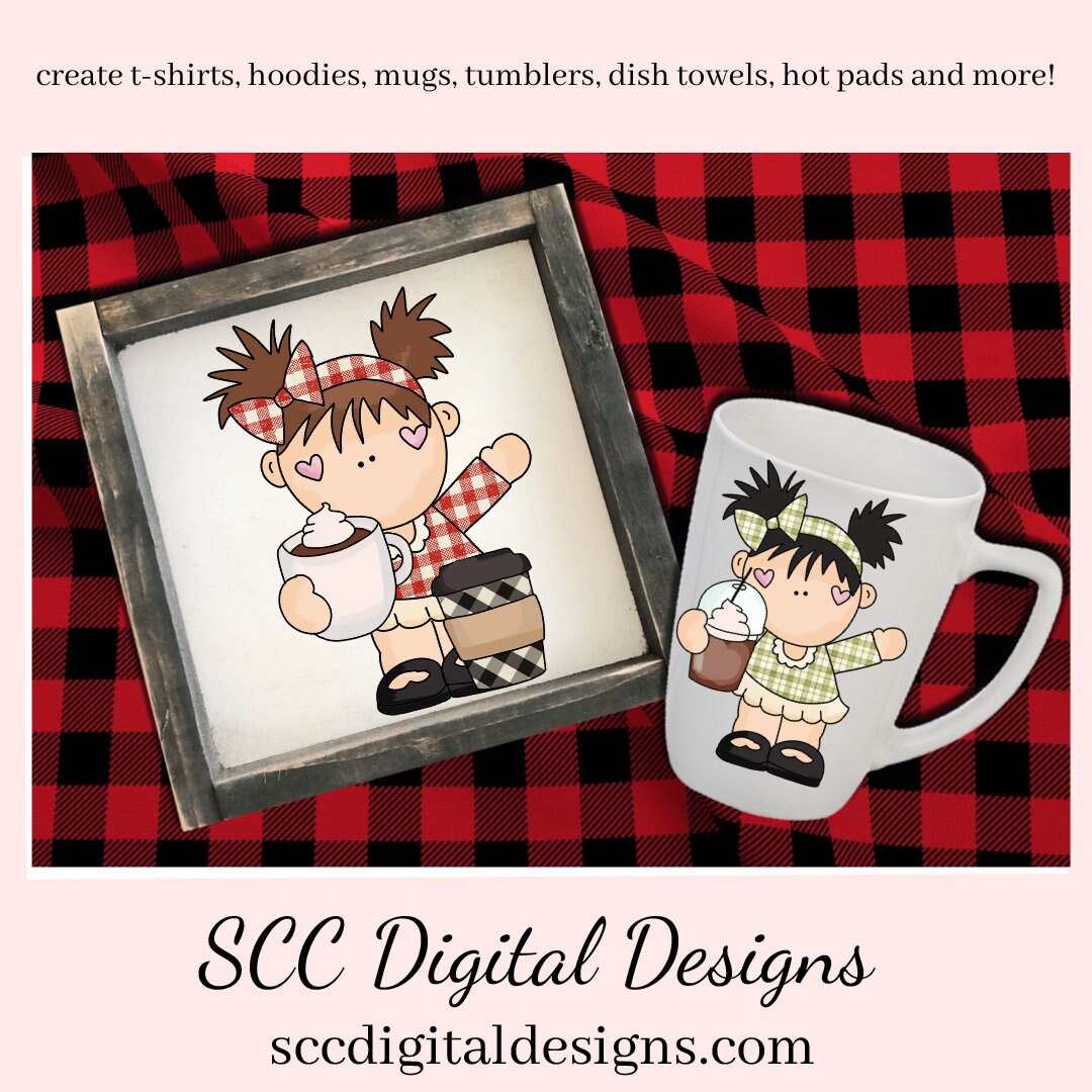 Pig Tail Girls at the Coffee Shop Clipart, Mocha, Latte, DIY Java Shop ...