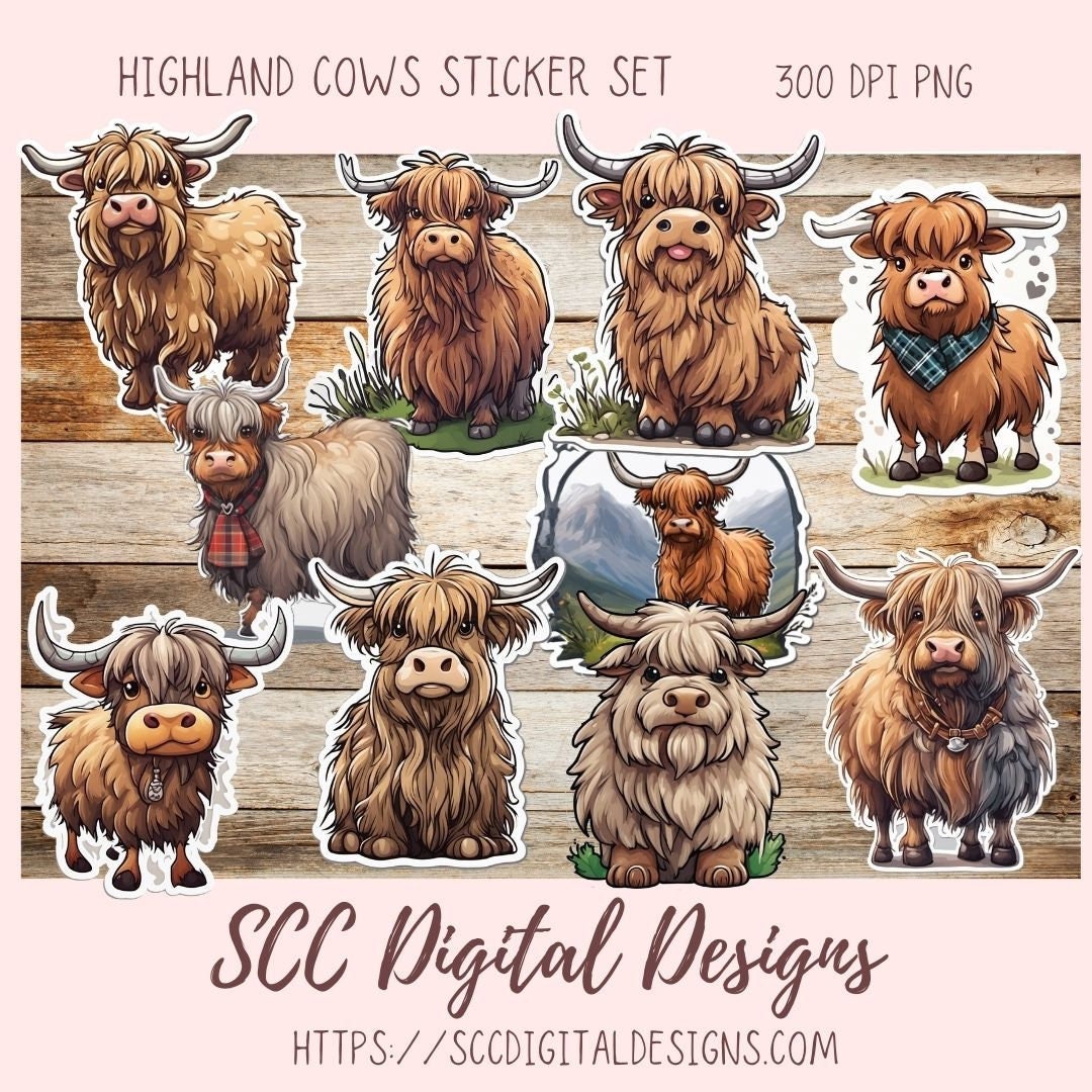 Highland Cows Sticker Pack for Digital Planners, Journals Scrapbooks ...