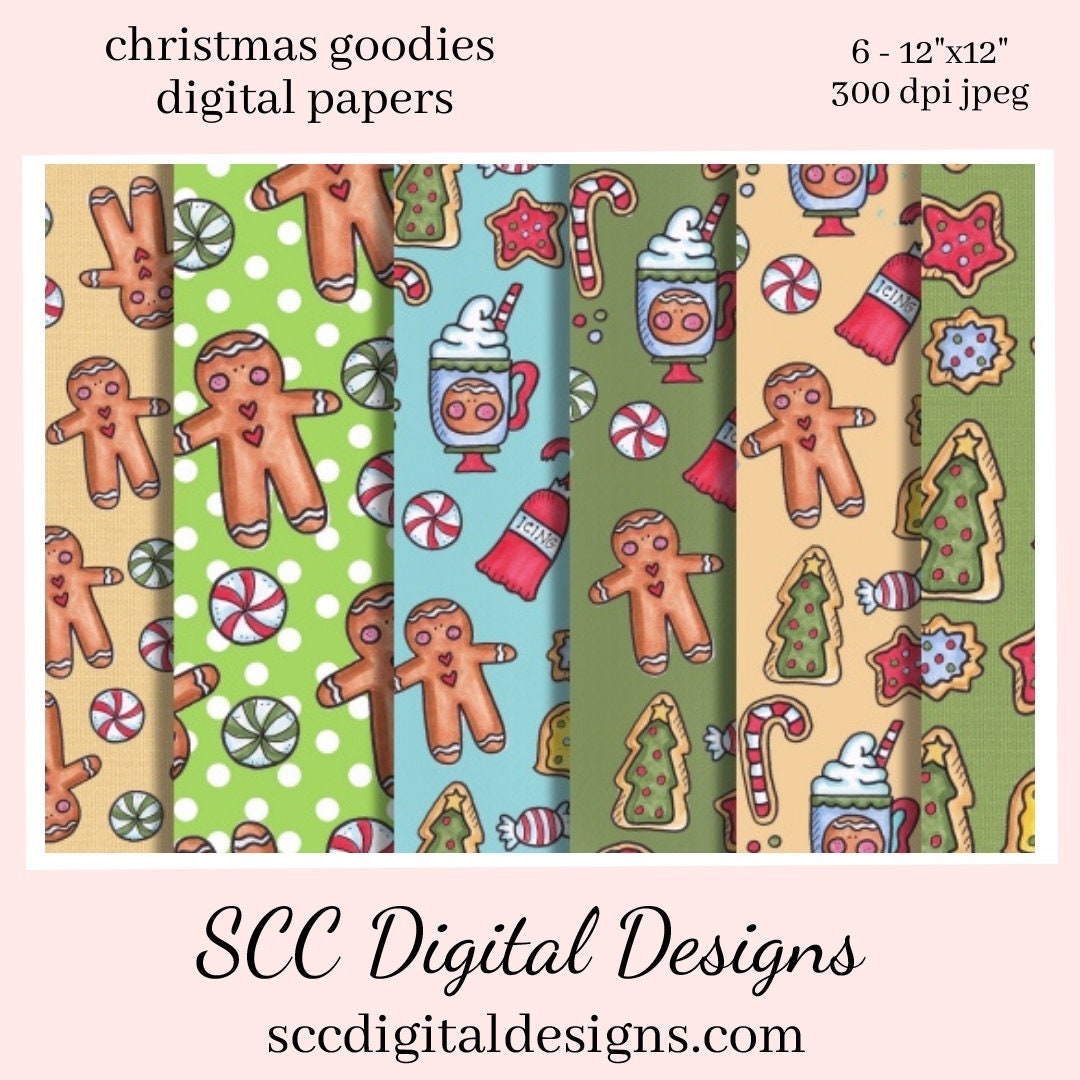 Christmas Goodies Digital Paper - Gingerbread, Xmas Cookies, (8) 12"x12 ...