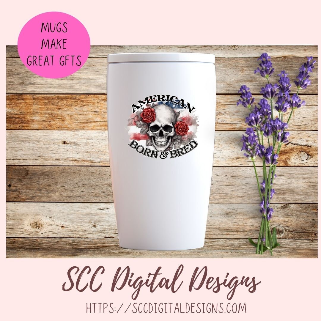 Skull PNG, American Born & Bred Clipart for T-shirts for Women, Red ...