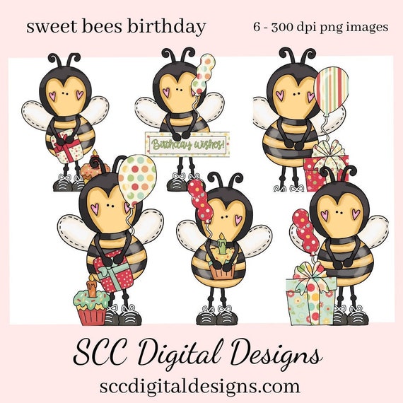Sweet Bees Birthday Clipart Bee With Cupcakes Presents and - Etsy Ireland