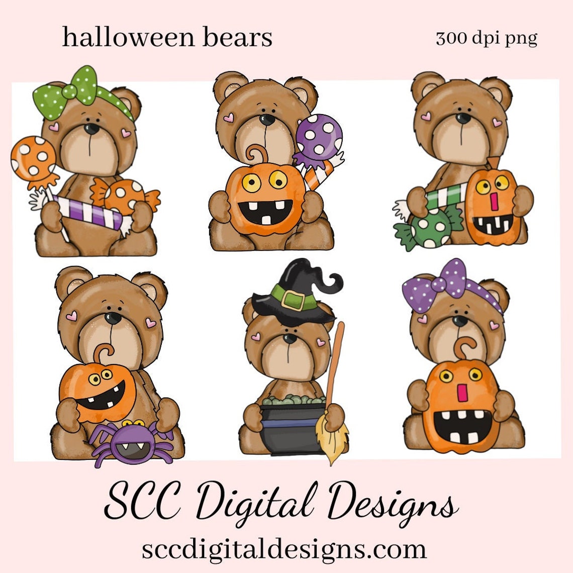 Halloween Bears PNG, Whimsical Bear Art, DIY Gift for Her, Pumpkin ...