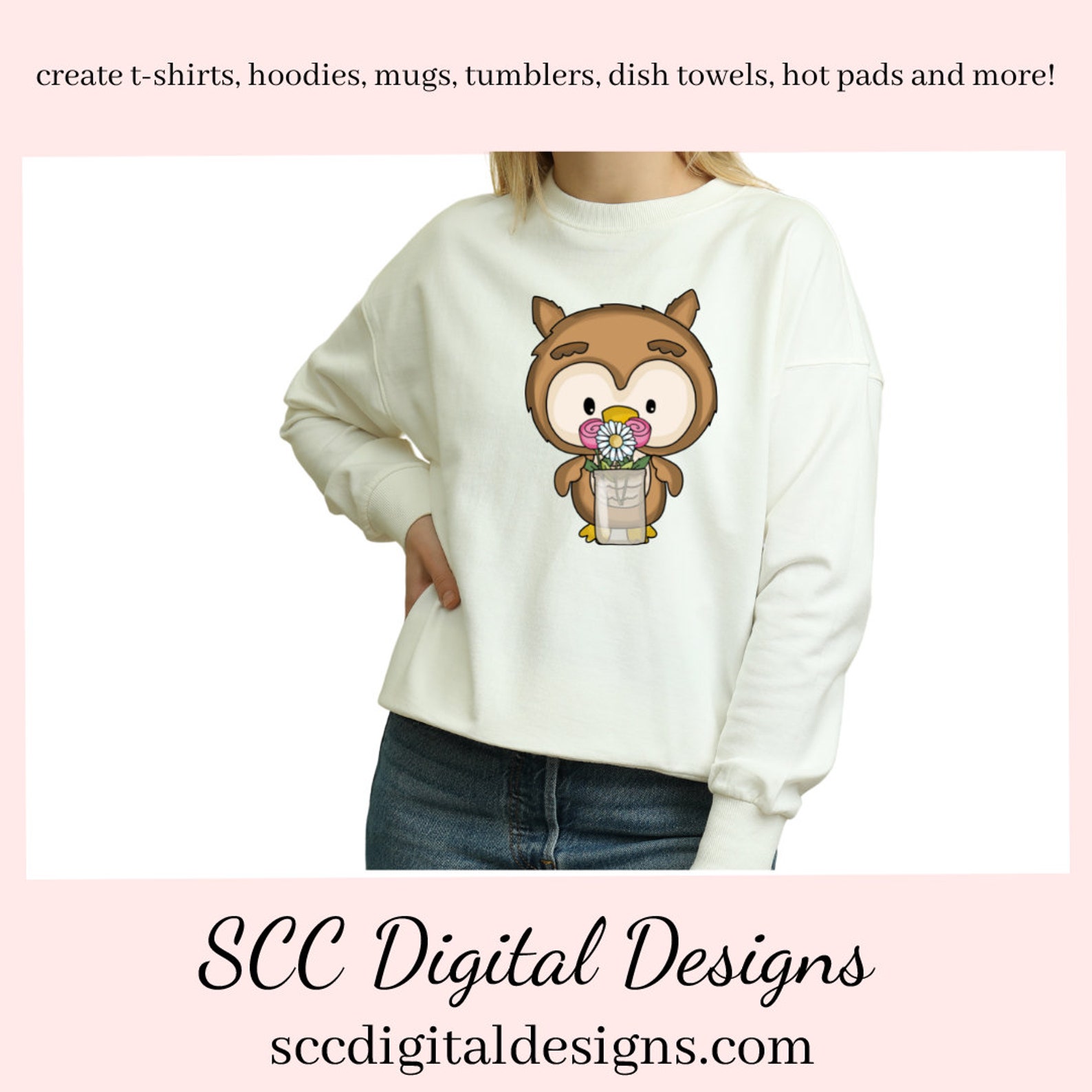 Cute Owls PNG, Coffee, Pink Roses, Clip Art Set, DIY Gift for Her, Owl ...