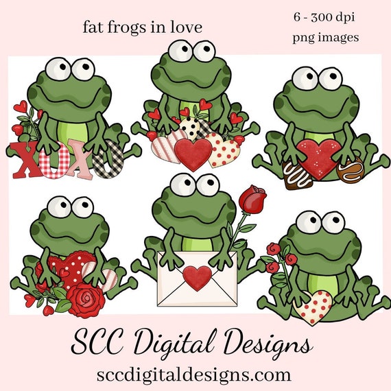 Fat Frogs in Love Clipart Frog With Red Roses Chocolate - Etsy