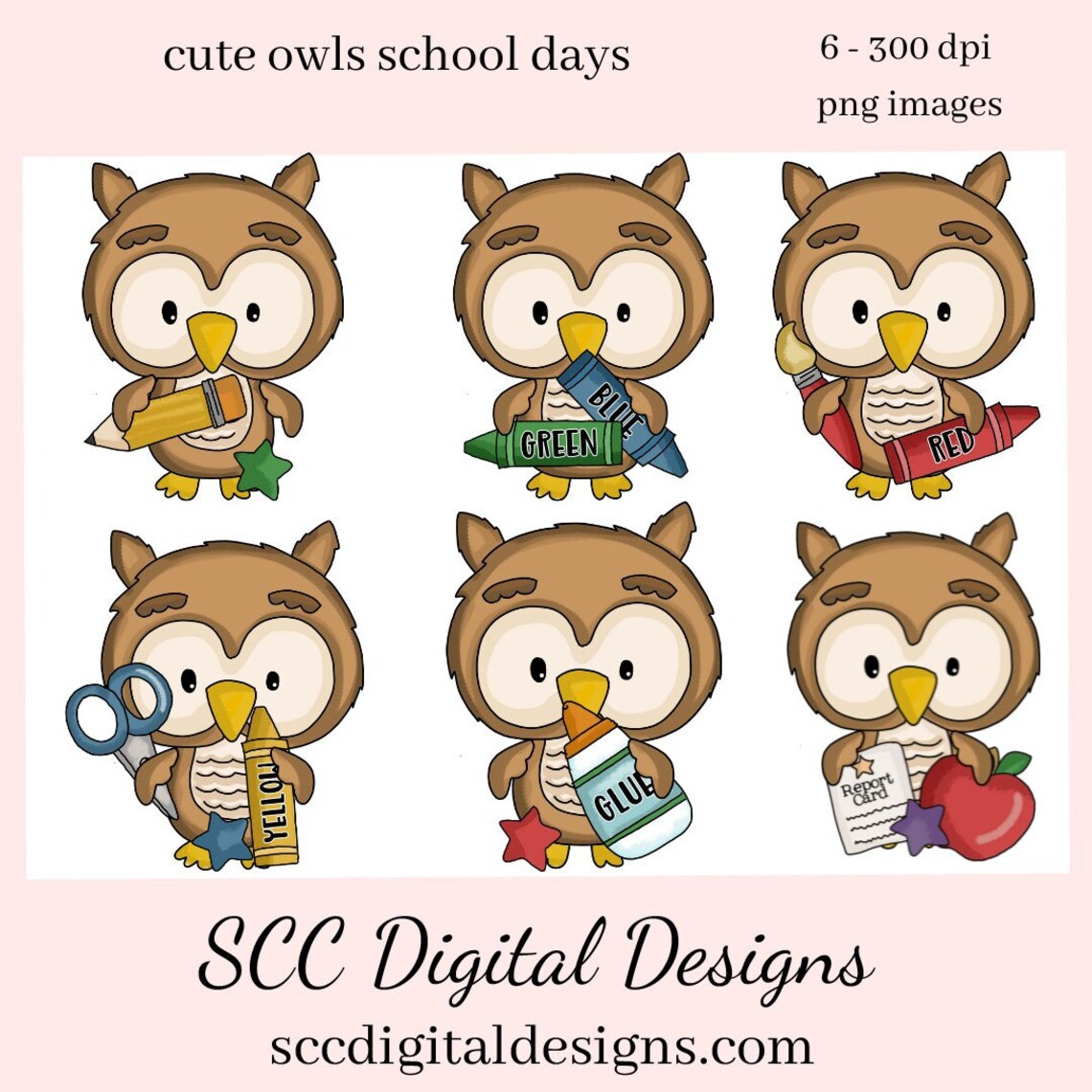 Cute Owls School Days Clipart Set Owl With Pencil Crayons - Etsy