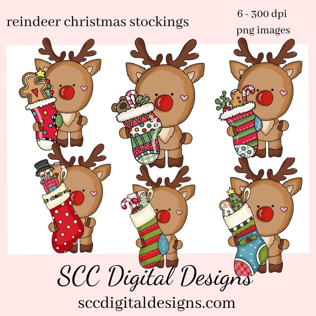 Reindeer Christmas PNG, Xmas Stocking, Nutcracker, Gingerbread, Candy ...