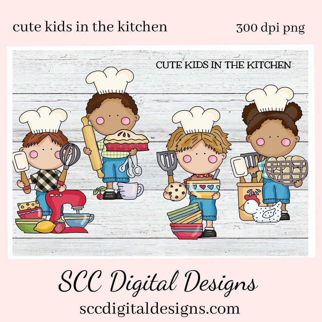 Cute Kids in the Kitchen Clipart, Create Cooking Kid's Party Printables ...