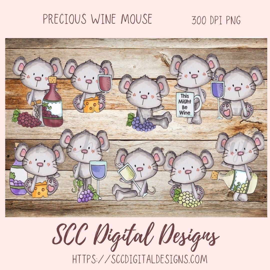 Wine PNG for DIY Gift Tags for a Hostess Gift, Cute Mice Clipart for ...