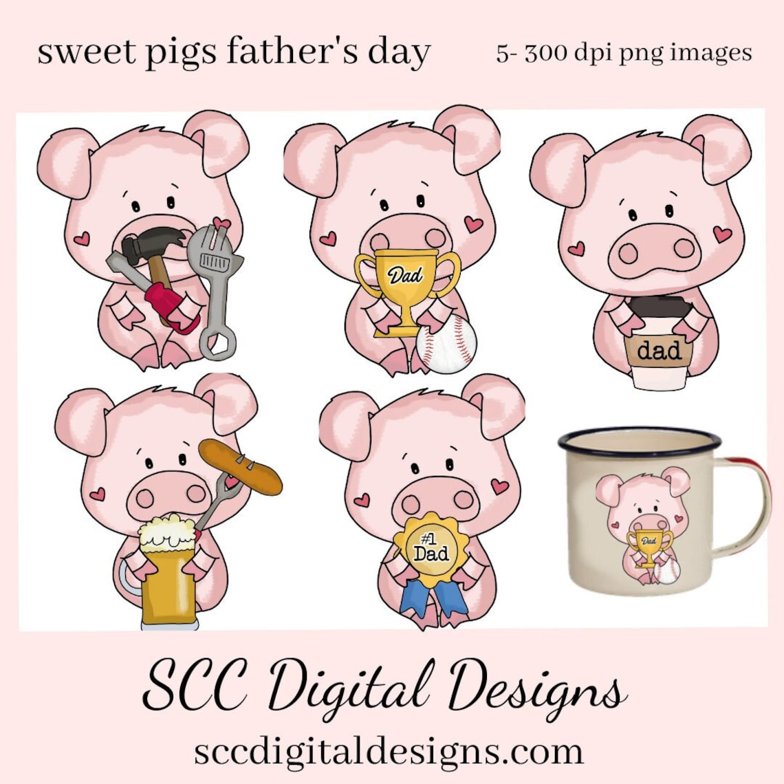 Sweet Pigs Father's Day Clipart, Pigs With Tools, No 1 Dad Sign, Beer ...