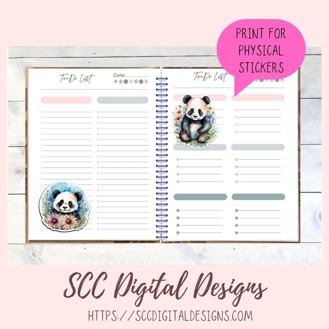 Cute Panda Bear Stickers for Digital or Paper Planners - Etsy