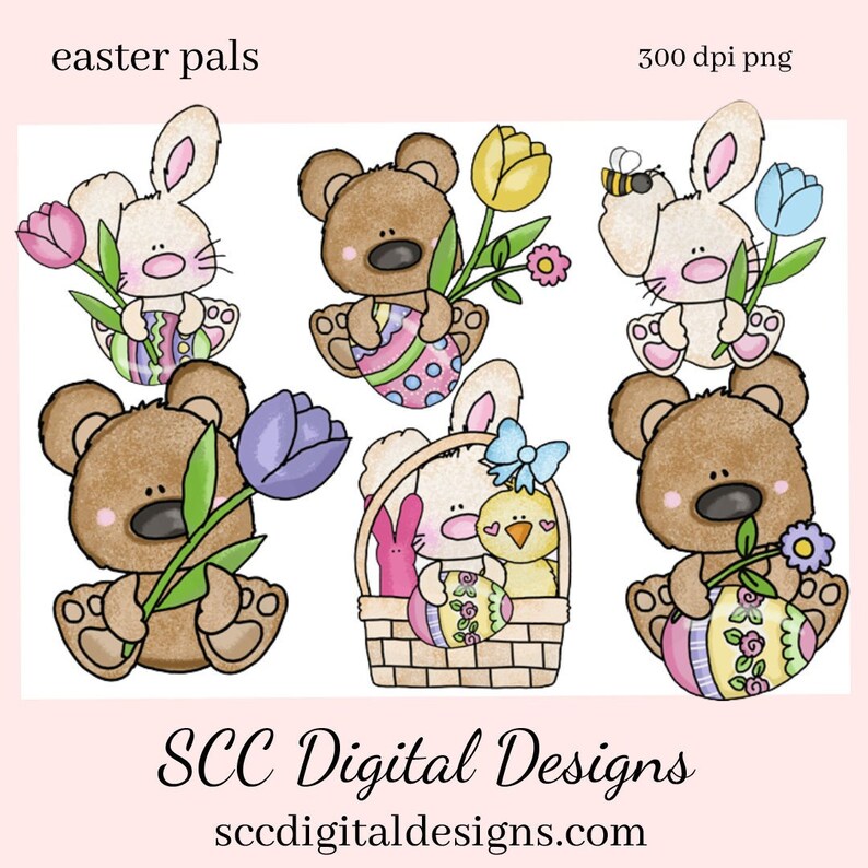 Easter Clipart PNG, Word Art, Easter Basket, Bear, Rabbit, Eggs, Spring ...