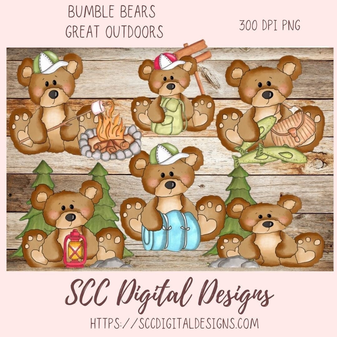 Cute Bears Clipart, Great Outdoors Camping & Fishing Whimsical Bear PNG ...
