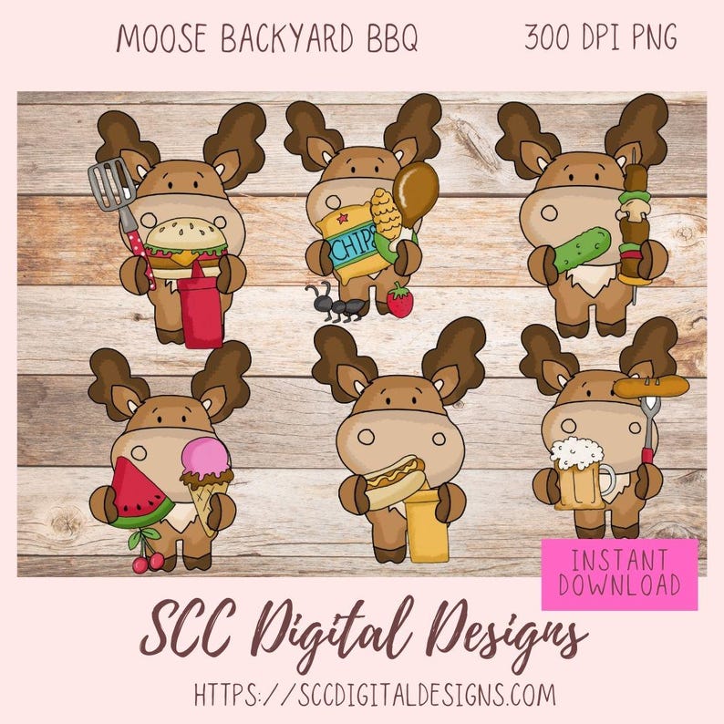 Moose PNG, Moose Backyard Barbeque Clipart, Whimsical Wildlife ...