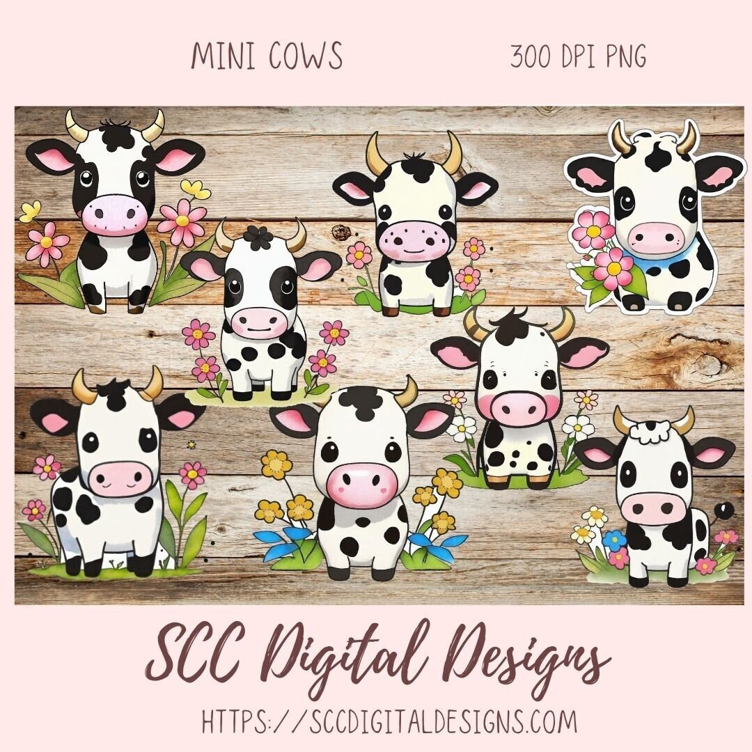 Black & White Cows Digital Planner Stickers, Hand Drawn Colorful ...