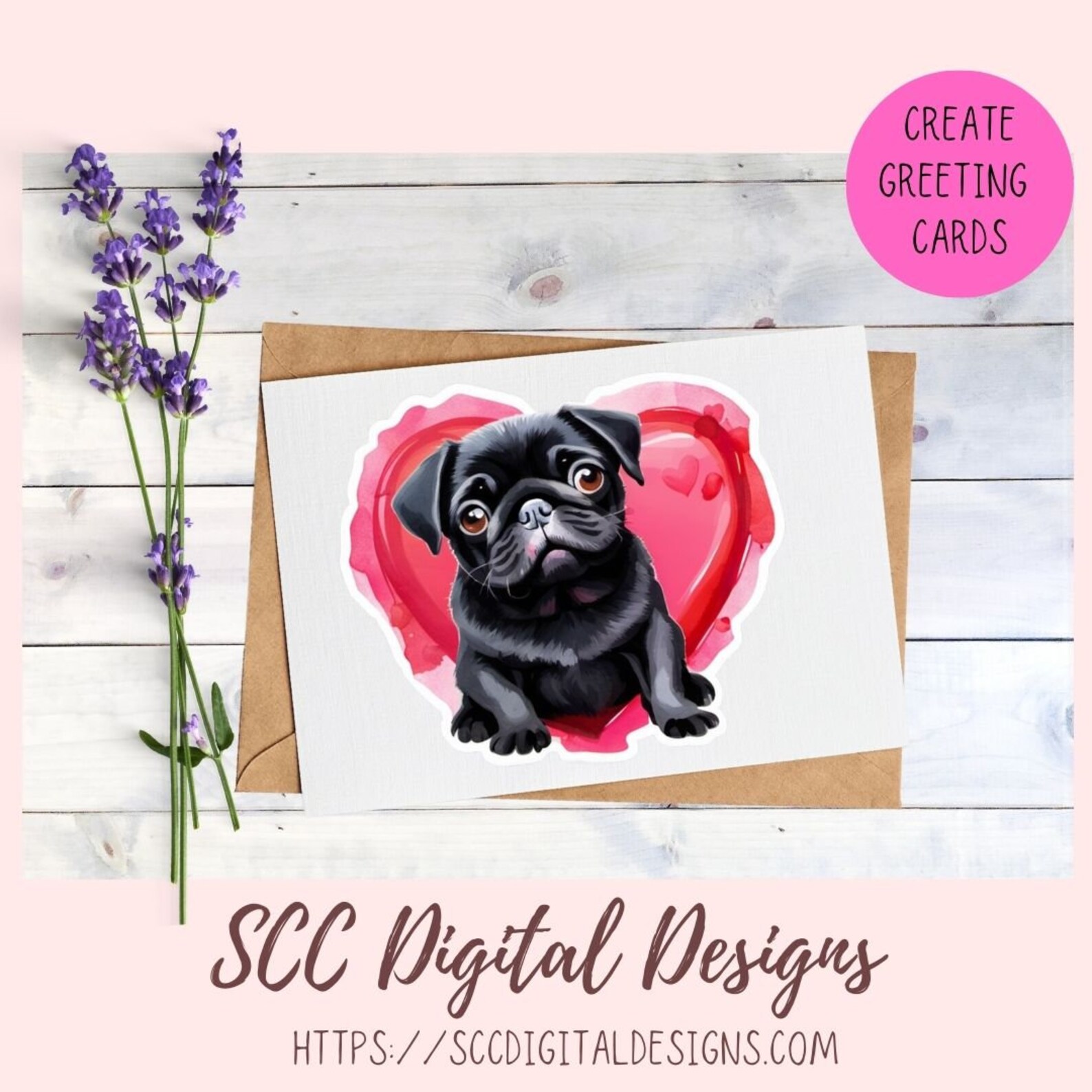 Black Pug PNG Digital Stickers, Dog Lover Gift, Pre-cropped Print and ...