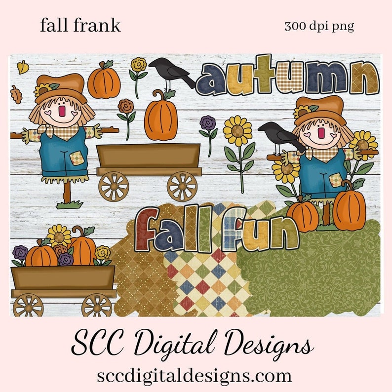 Fall Frank Clipart, Scarecrow, Pumpkins, Word Art, Backgrounds, Wagon ...