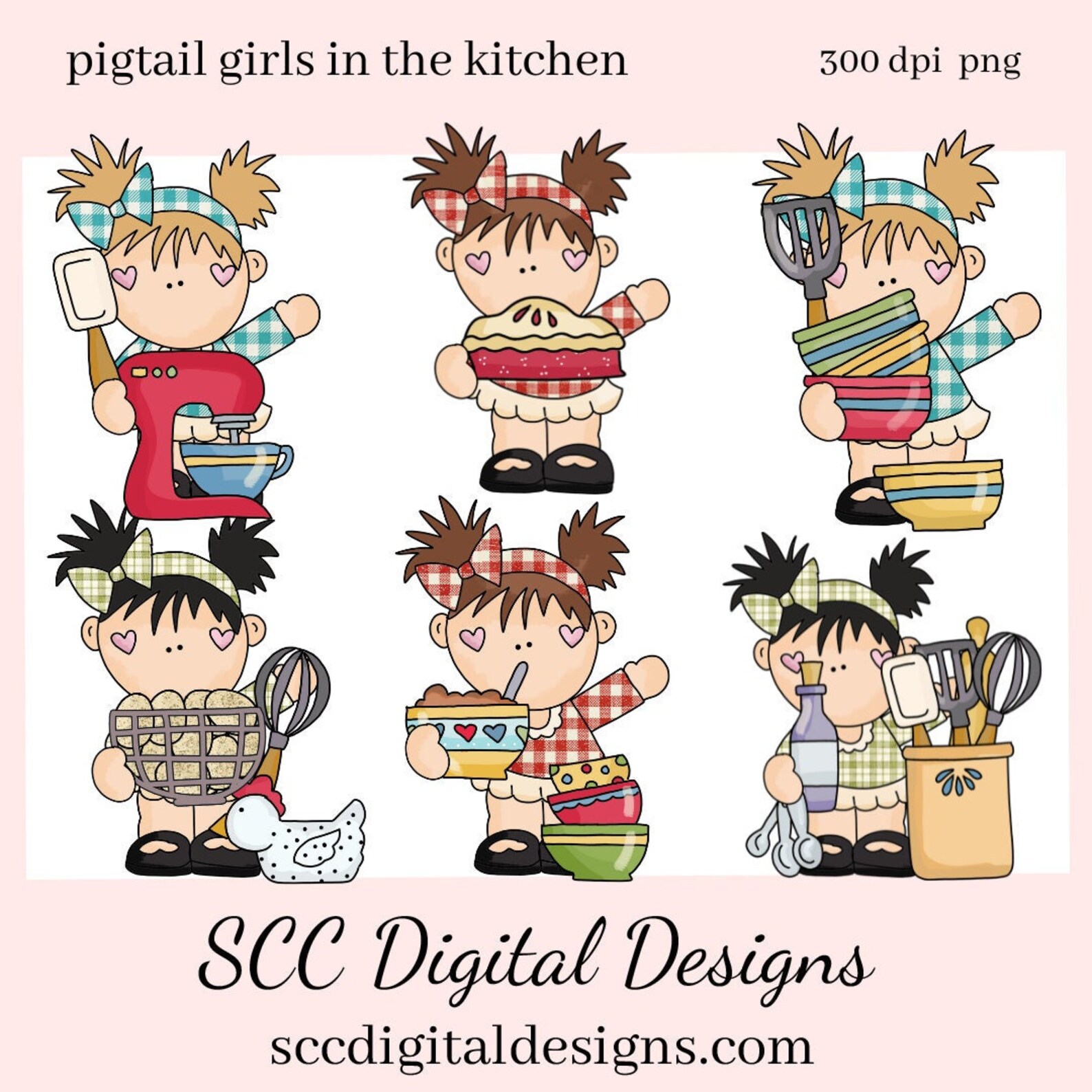 In the Kitchen PNG, Pigtail Girls, Eggs, Chicken, Utensils, DIY Gift ...