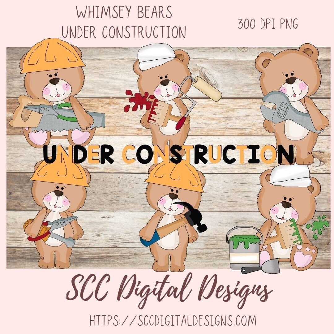 Construction Bears Clipart for Kids T-shirt, Whimsical Wildlife for ...