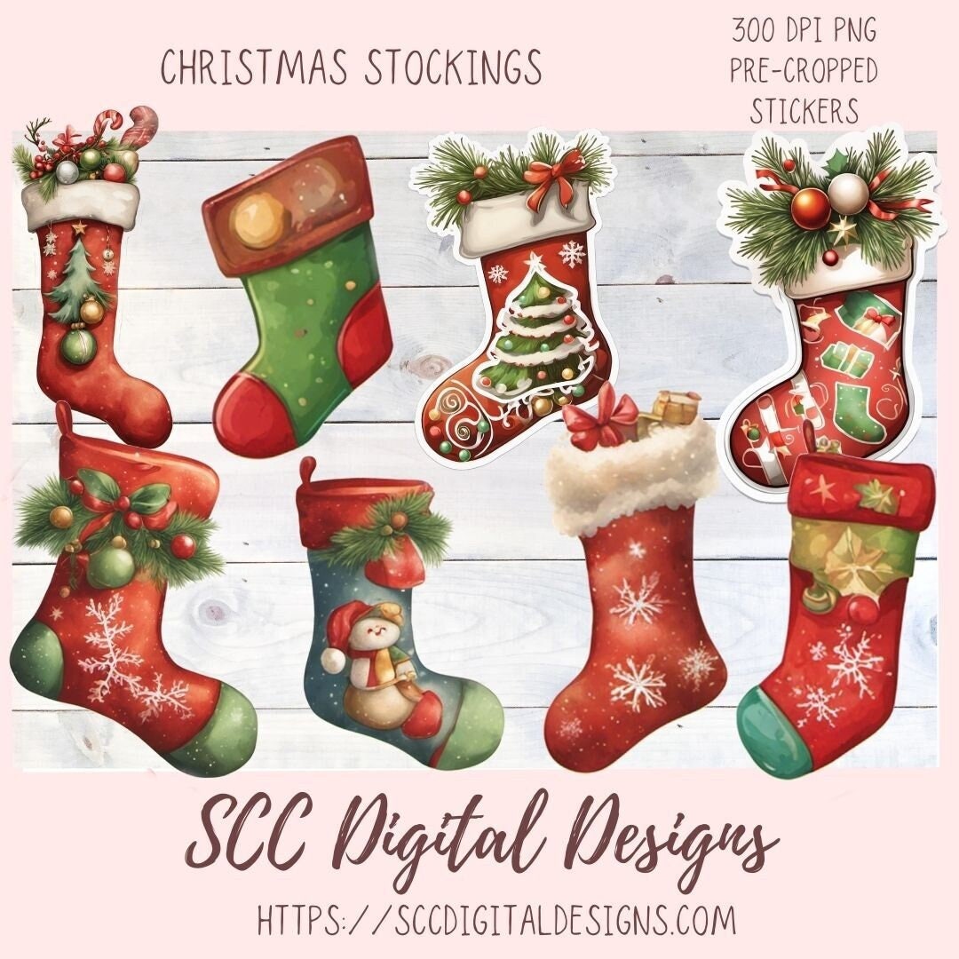 Whimsical Christmas Stockings Stickers for Digital or Paper Planners ...