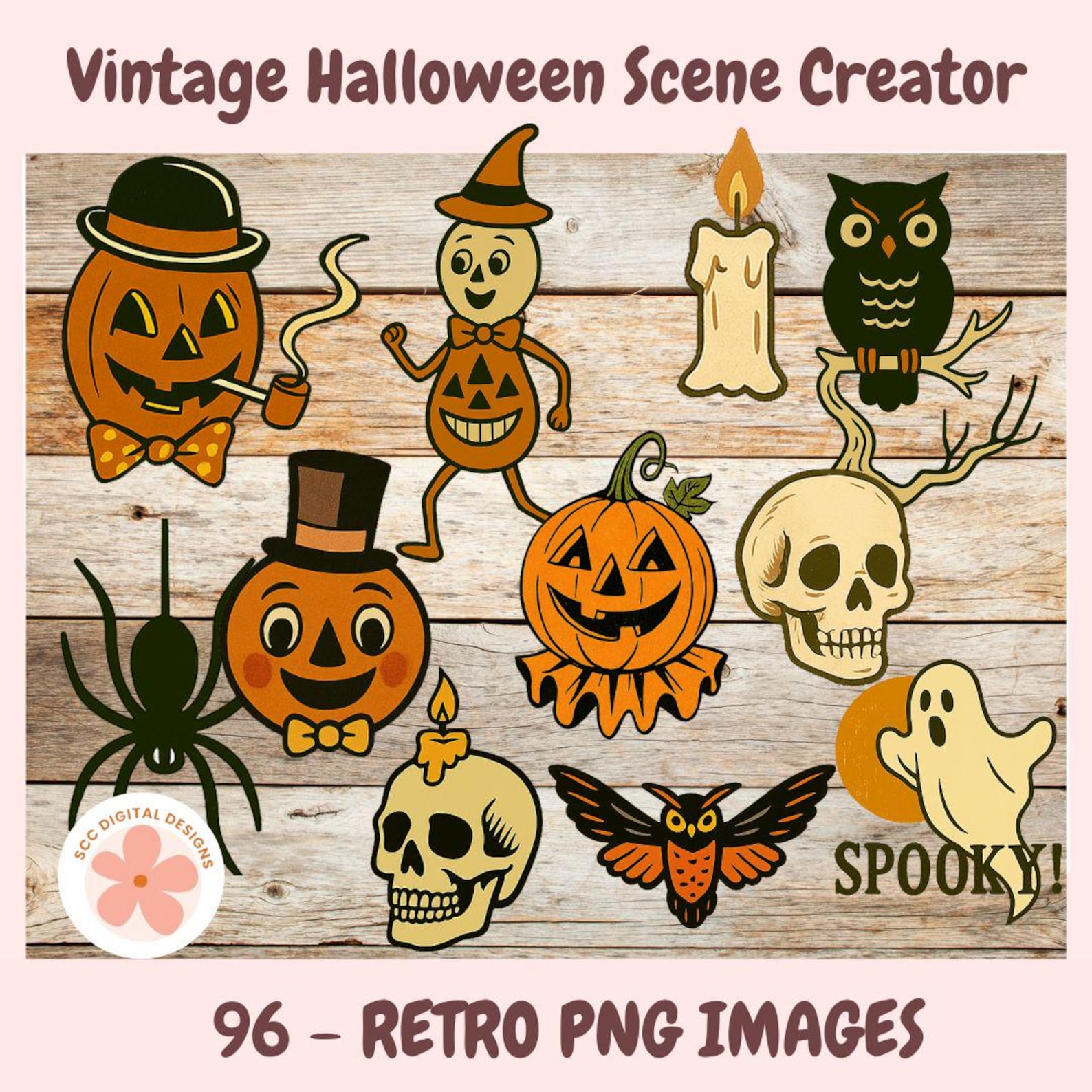 Halloween PNG, 96-retro Halloween Scene Creator Clipart, DIY Printable ...