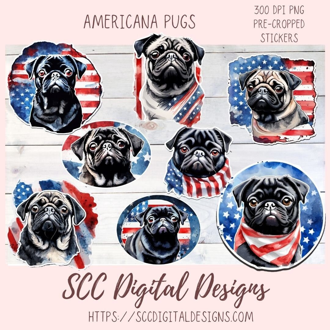 Cute Pug Sticker Pack for Digital Planners and Scrapbooking, Pre ...