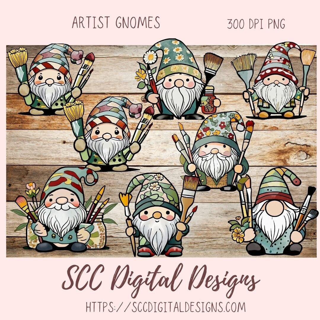 Cute Artist Gnome Stickers Pngs for Digital and Printable Planners ...