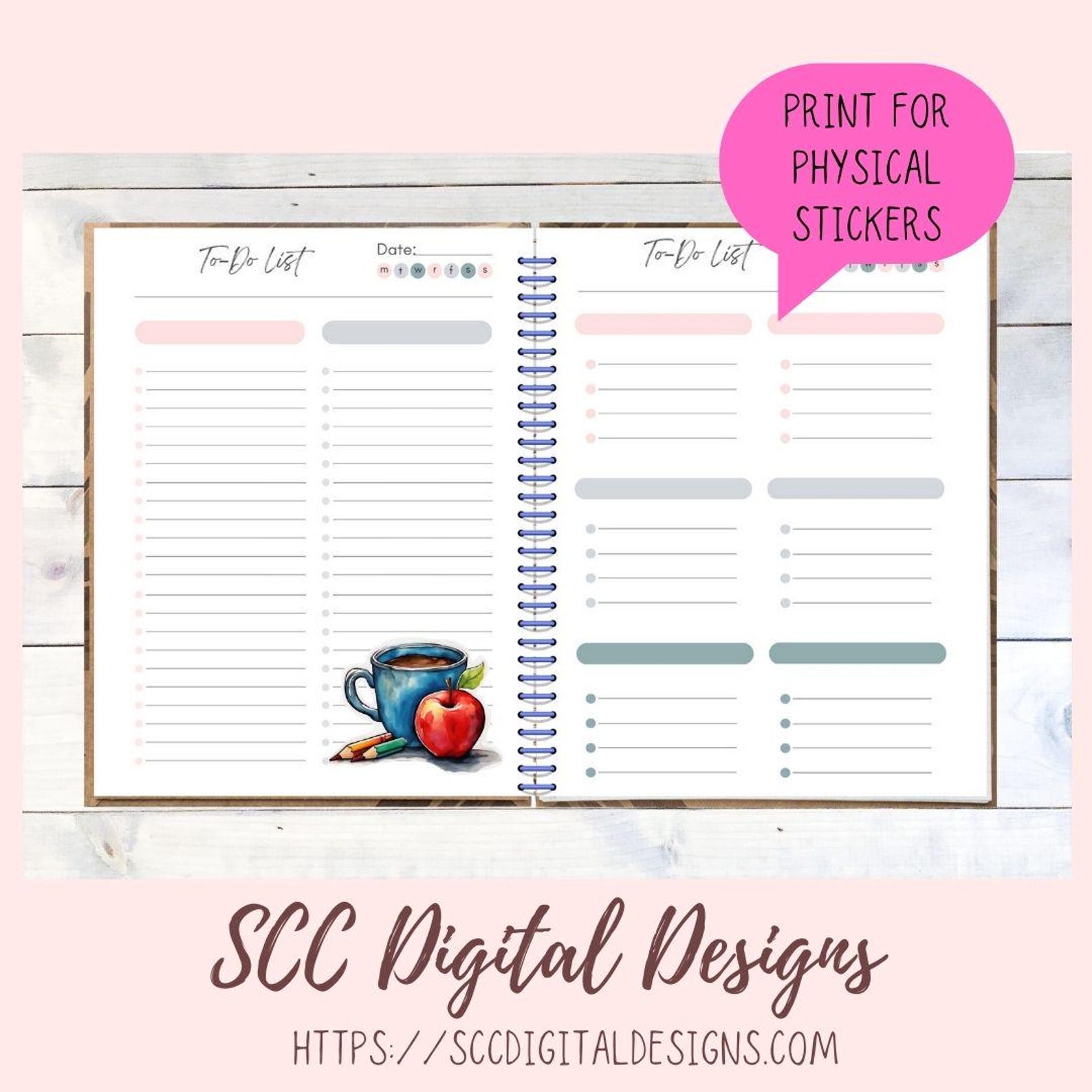 Teacher Clipart, Digital PNG Bundle, Print & Cut Sticker Set, Coffee ...