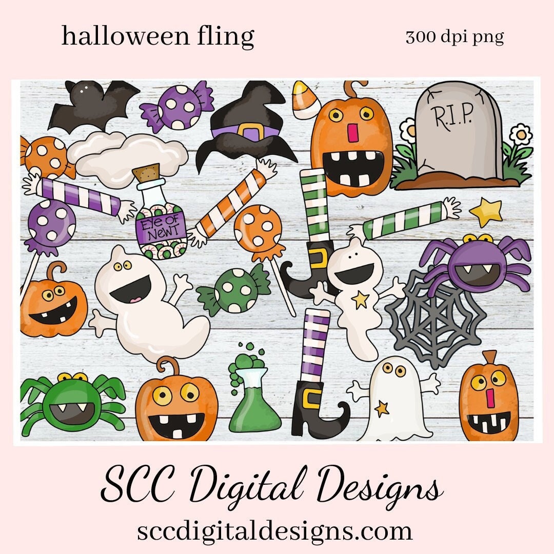 Halloween Elements PNG, Pumpkins, Ghosts, Bat, Witch Hat, Spiders, RIP ...