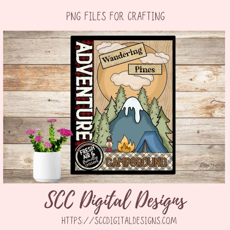 Wandering Pines PNG, Campground Clipart for Cabin Wall Art, DIY Glamper Welcome Sign, Wonderlust ...