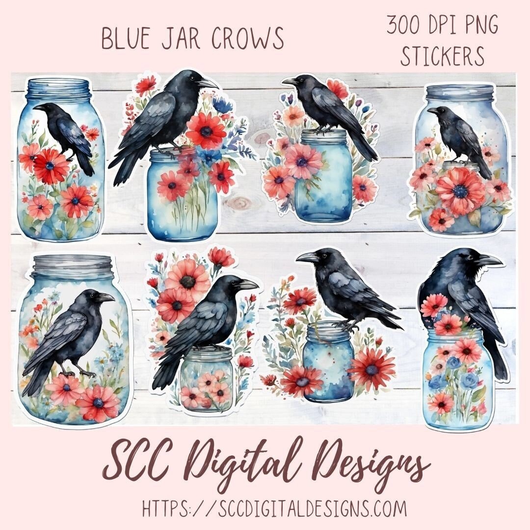 Crows and Blue Jars PNG Stickers for Digital & Paper Planners ...