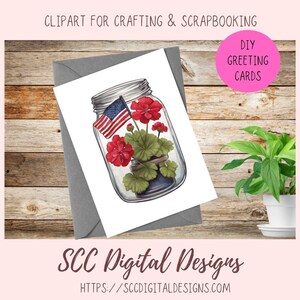 Americana PNG Red Geranium Floral Jar Bouquet Planner Stickers, Travel ...