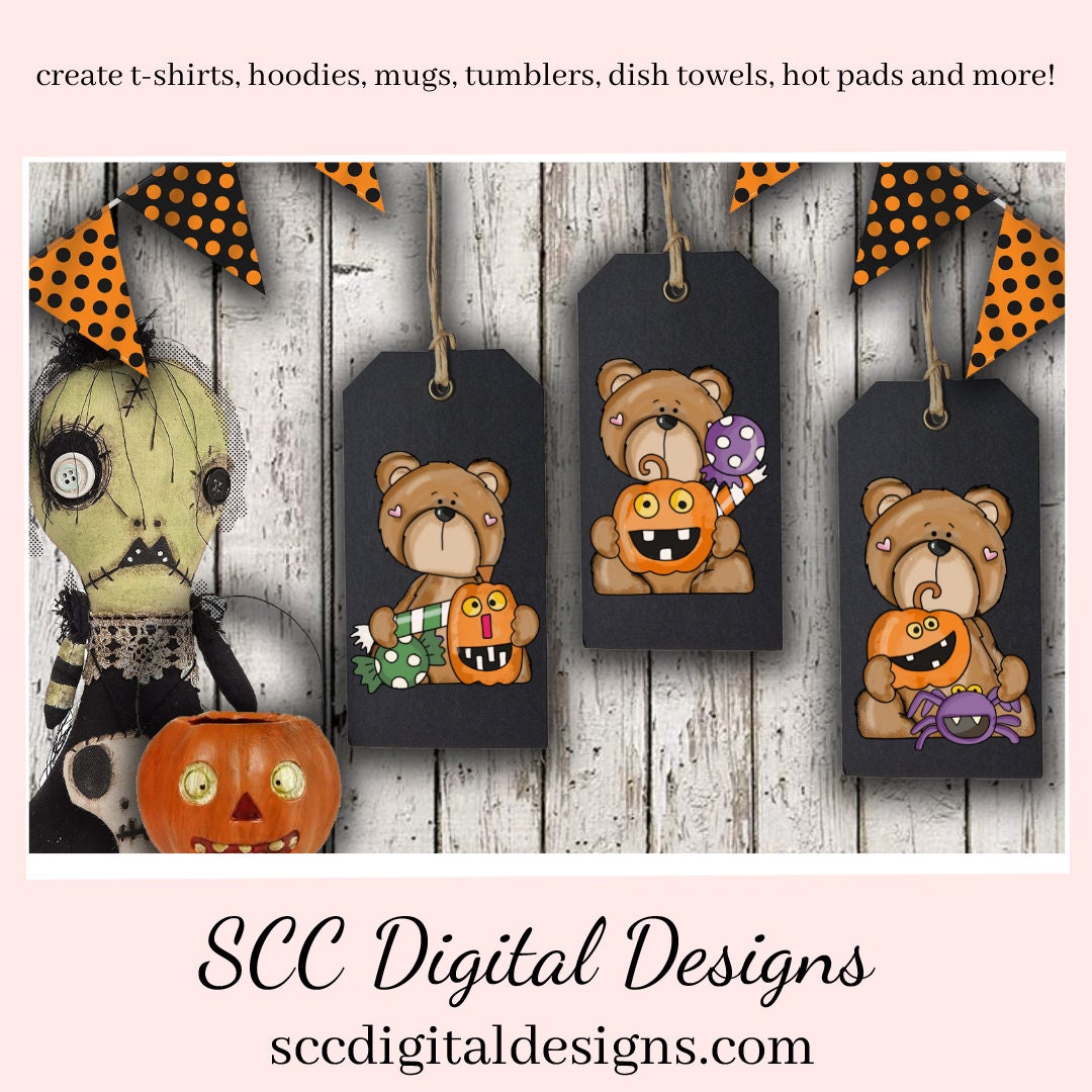Halloween Bears PNG, Whimsical Bear Art, DIY Gift for Her, Pumpkin ...