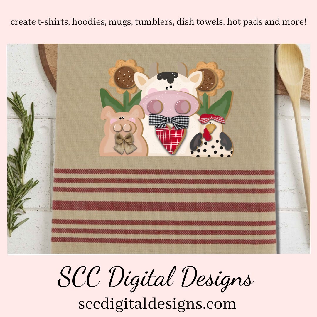 Farm Animals Clipart, Pig Cow Chicken, 3d PNG File, Sunflowers ...