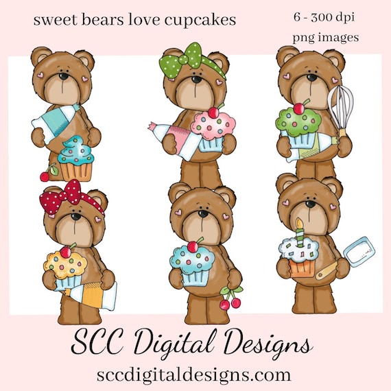 Sweet Bears Love Cupcakes Clipart DIY Party Printables - Etsy