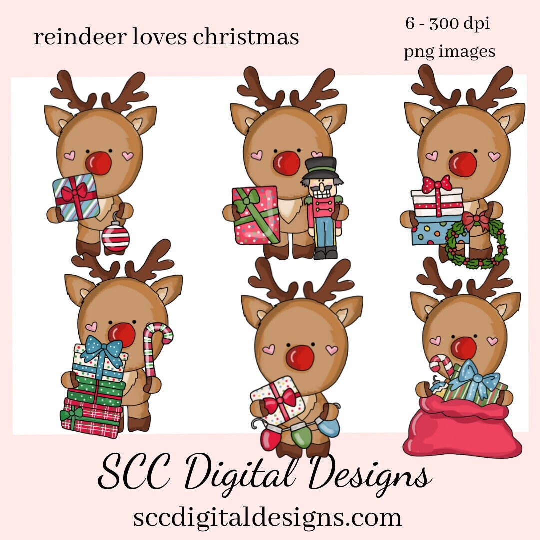 Reindeer Christmas PNG, Xmas Presents, Ornaments, Nut Cracker, Candy ...