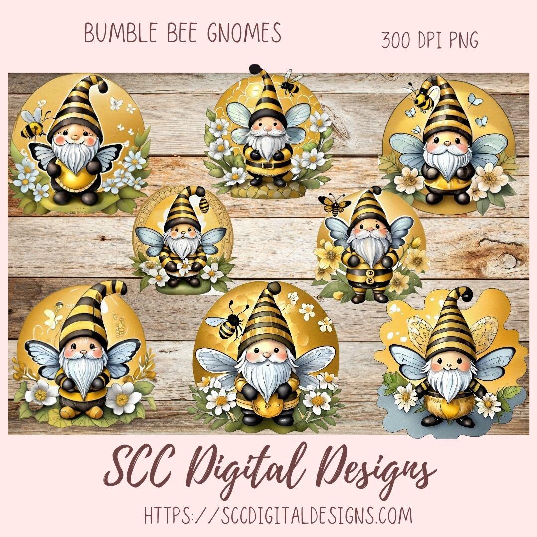 Bumble Bee Gnomes PNG, Flower Gnome Clipart for Stickers, Honey Bee ...