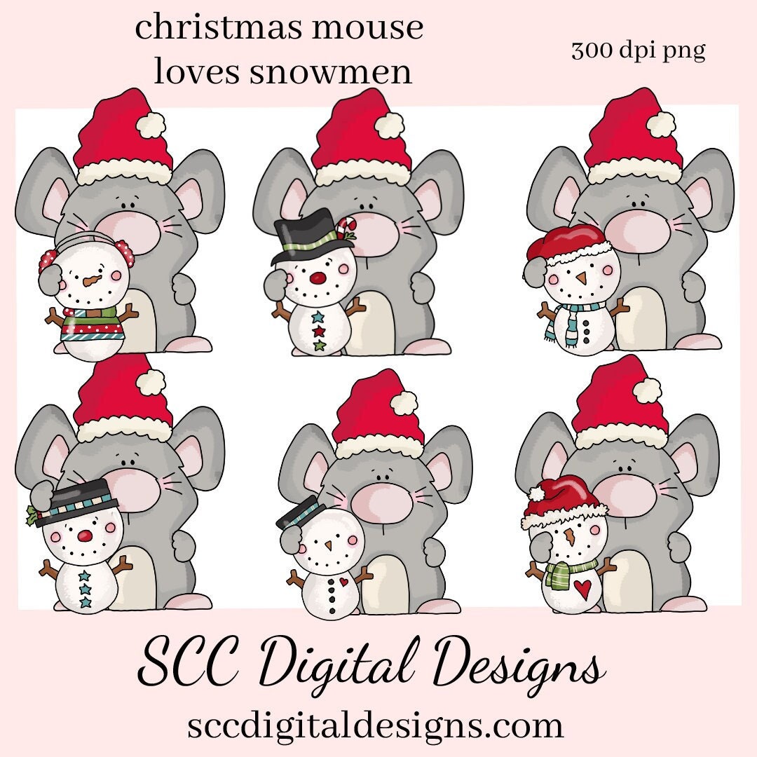 Christmas Mouse PNG, Snowman, Snowmen, Santa Hat PNG, DIY Gift for Her ...