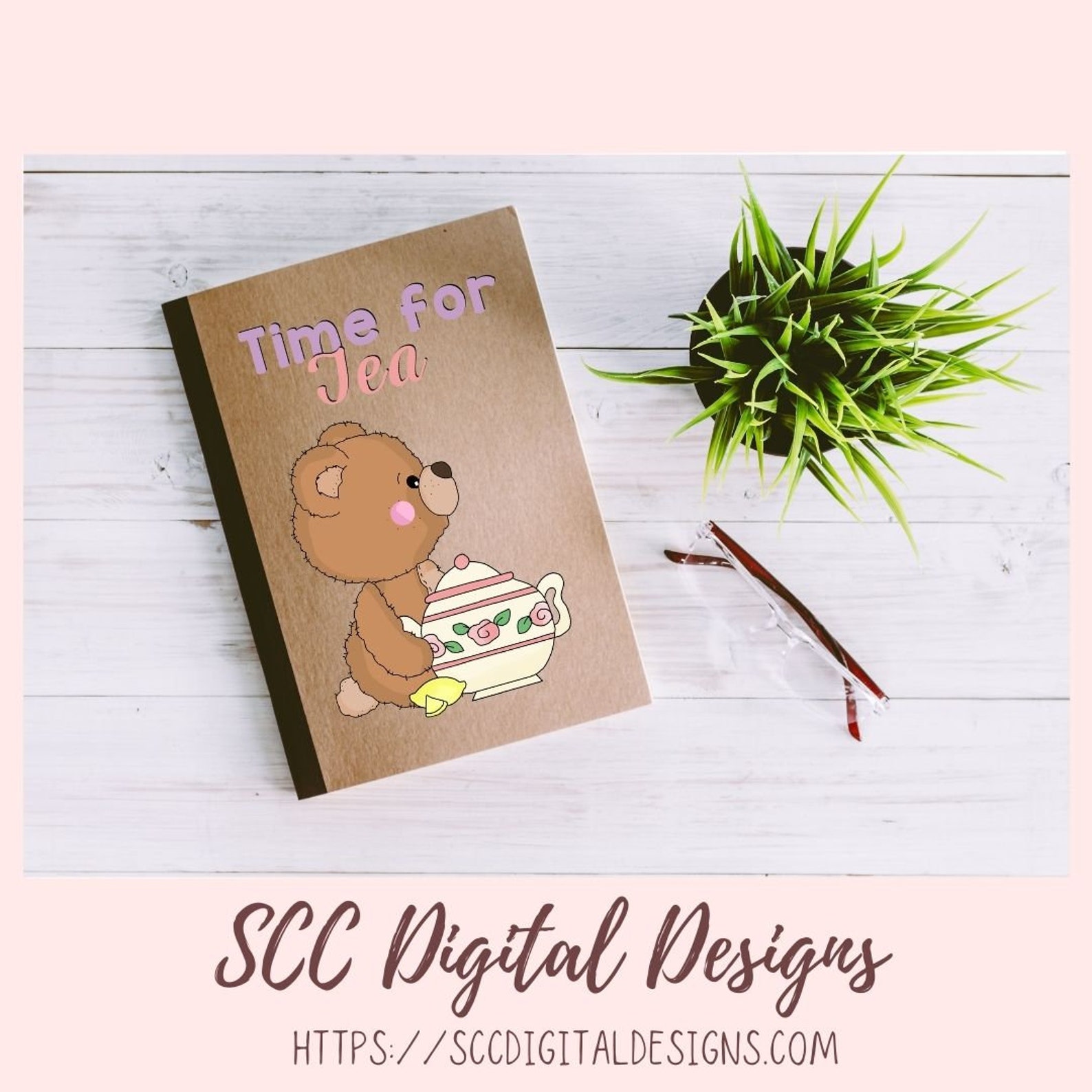 Whimsical Bear Clipart, Time for Tea PNG Designs for Stickers ...