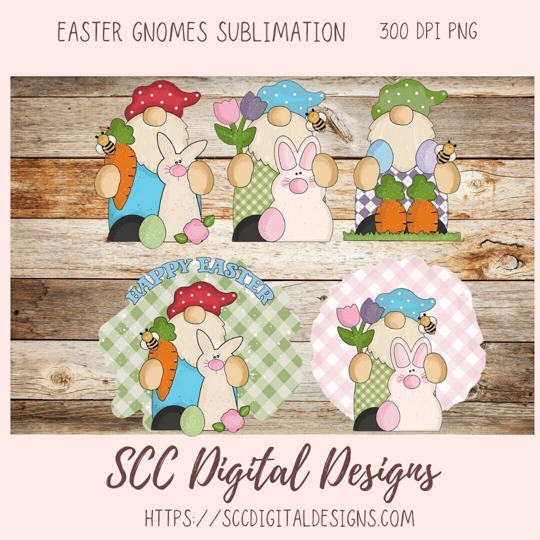 Easter Gnome PNG, Bunnies, Colored Eggs, Carrots & Bumble Bees Clip Art ...