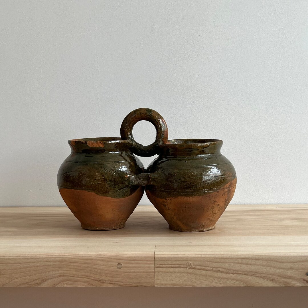 Double Clay Pot, Double Vase, Wabi Sabi Ceramics Vase, Antique Pottery ...