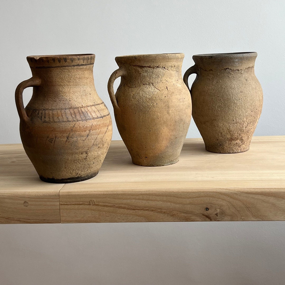 Ancient Clay Pot, Antique Clay Vessel, Rustic Ceramic Bowl, Pottery Jug, Primitive Rustic ...