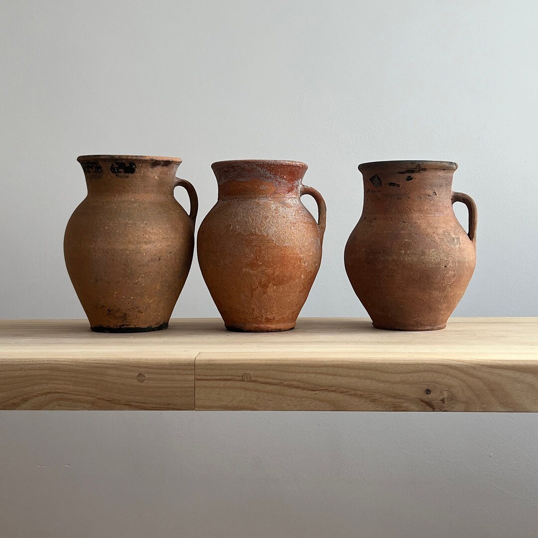 Ancient Clay Pot, Antique Clay Vessel, Rustic Ceramic Bowl, Pottery Jug, Primitive Rustic ...