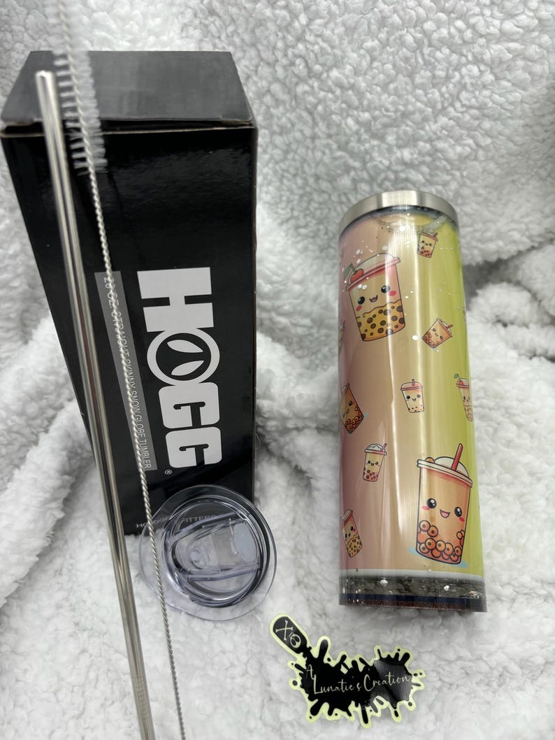 Cute Kawaii Boba Tea 20oz Straight Snowglobe Glitter Tumbler - Boba ...
