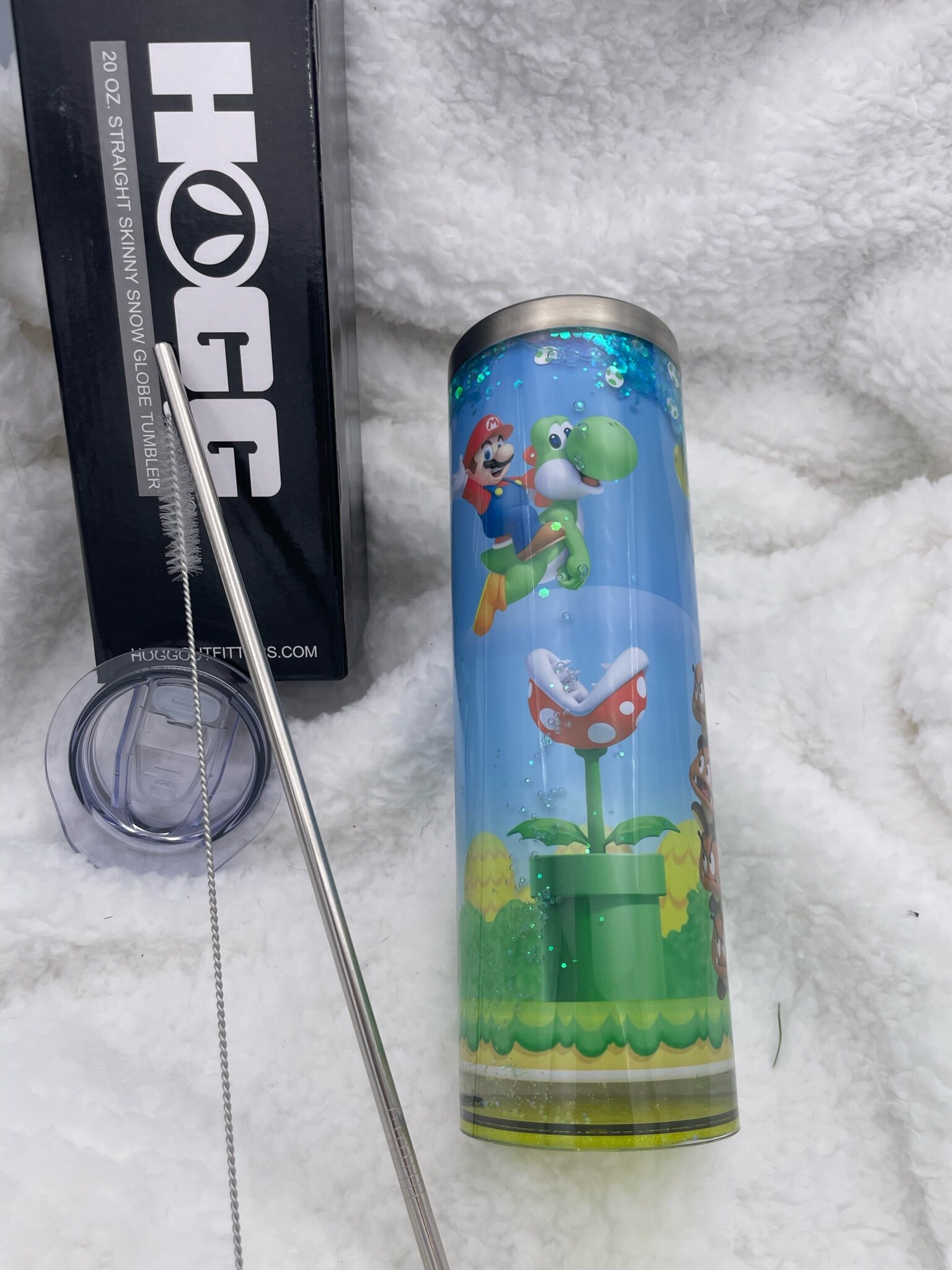Mario and Yoshi Glitter Snowglobe Sublimated 20oz Straight Skinny ...